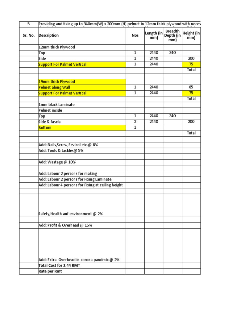Estimation and Specifications for Providing and Fixing a 340mm x 200mm ...