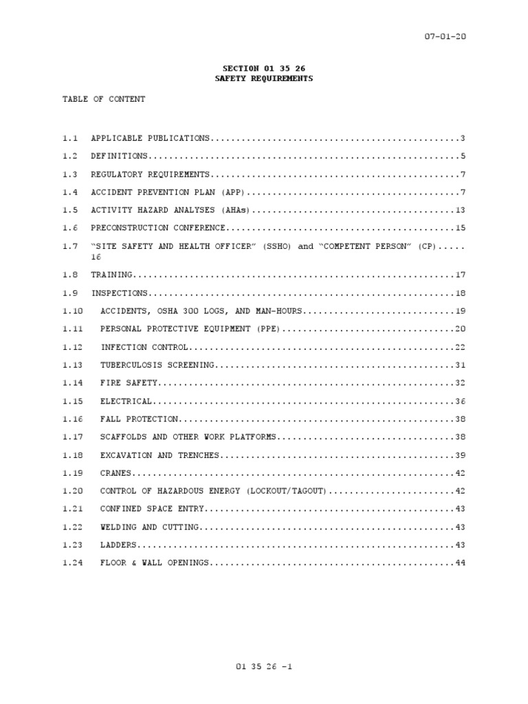 SECTION 01 35 26 Safety Requirements | PDF | Occupational Safety And ...