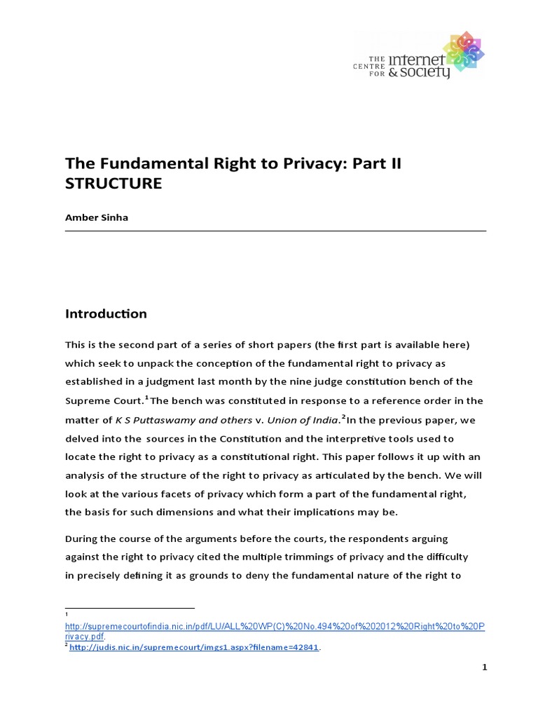 CIS AmberSinha TheFundamentalRighttoPrivacy 02 Structure | PDF | Right ...