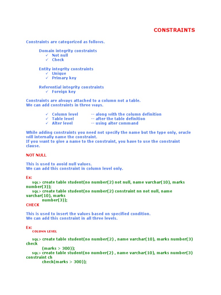 DDL & Constraints | PDF | Data Management | Data Management Software