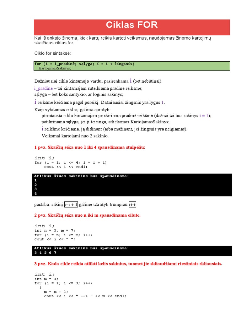 Ciklas FOR | PDF