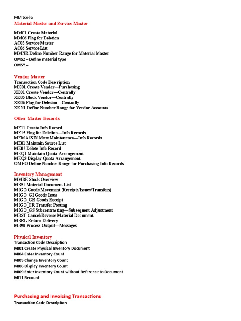 MM Tcode | PDF | Valuation (Finance) | Receipt