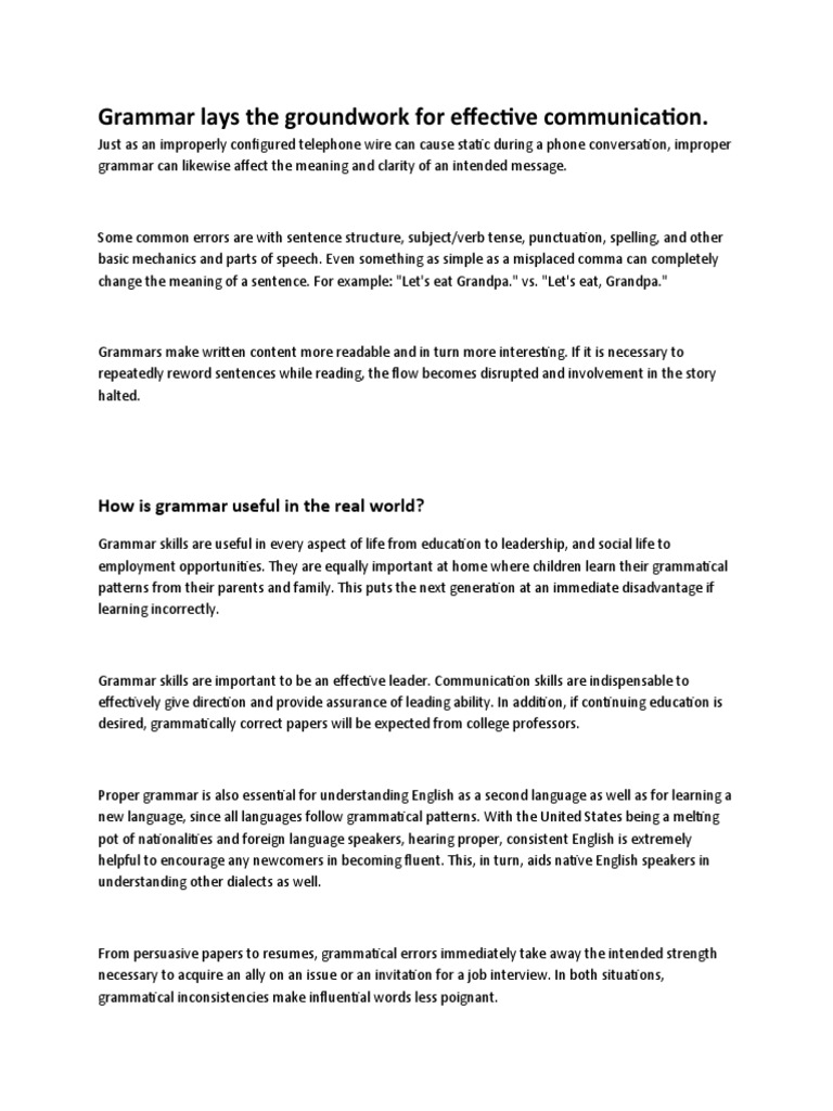 Grammar Lays The Groundwork For Effective Communication | PDF | Grammar ...