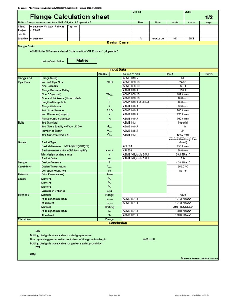 Flange Calculation ASMEVIII-Custom WNRF (Alternate Check) | PDF | Pipe ...