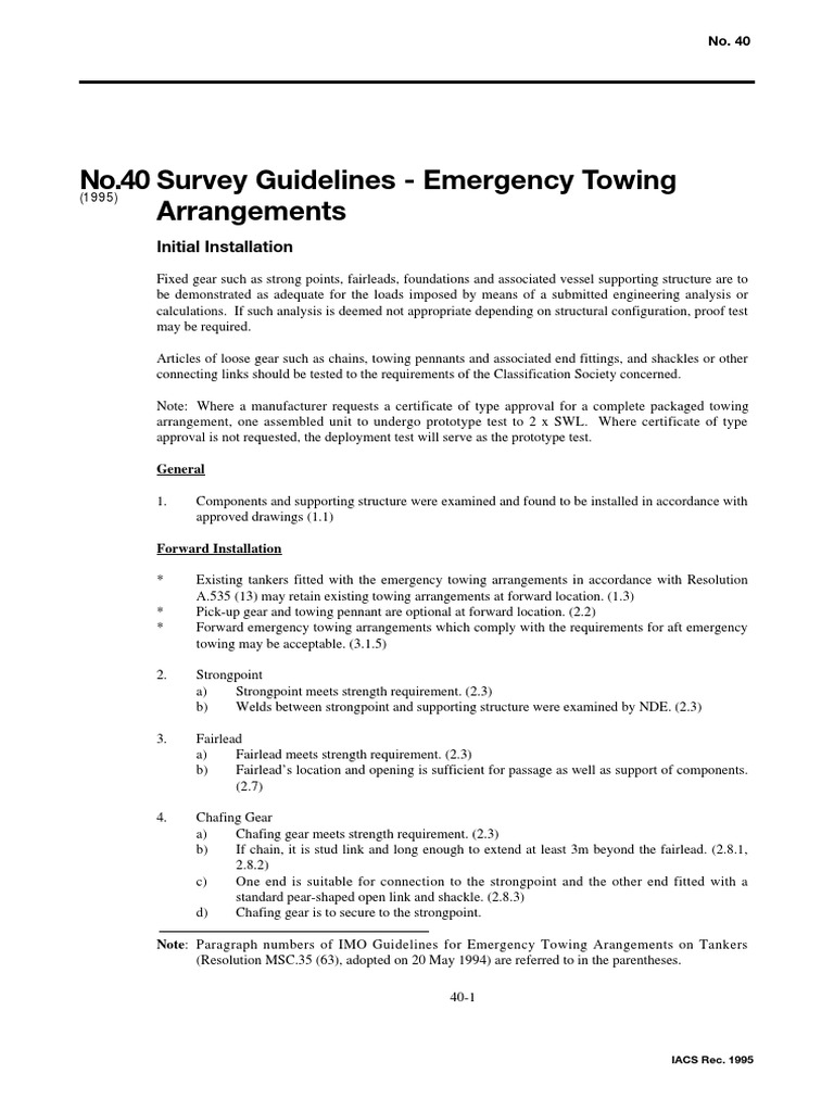 Survey Guidelines - Emergency Towing Arrangements No.40: Initial ...