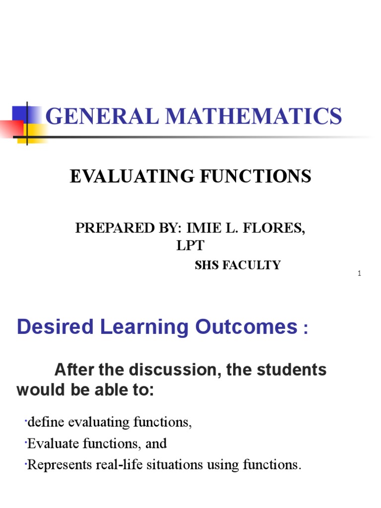 General Mathematics: Evaluating Functions | PDF | Function (Mathematics ...