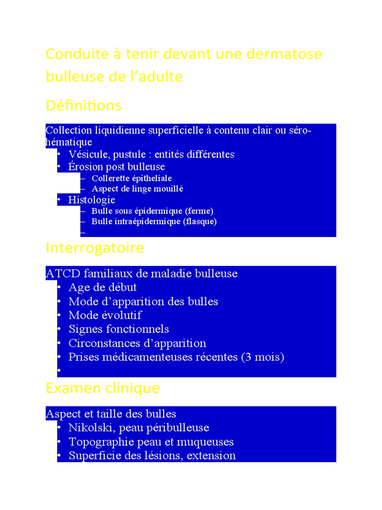Conduite À Tenir Devant Une Dermatose Bulleuse de L | PDF | Spécialités ...