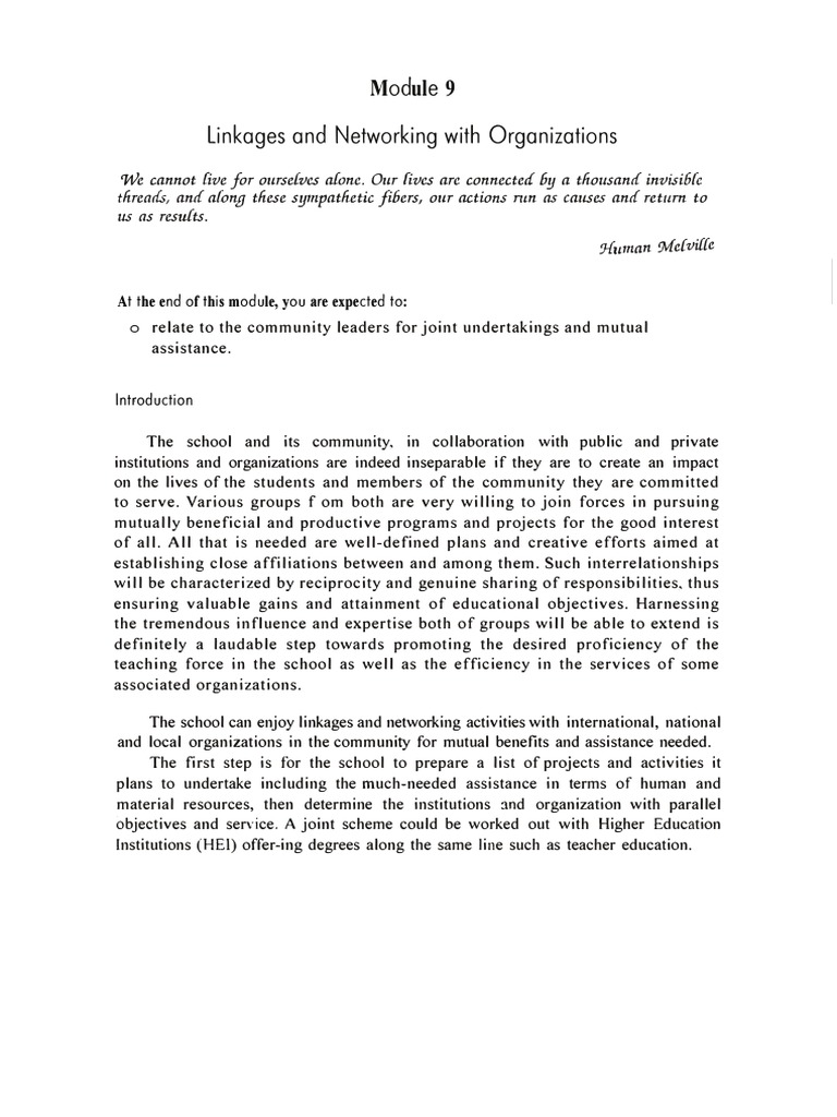 Module 9 Linkages and Networking With Organizations | PDF | College ...