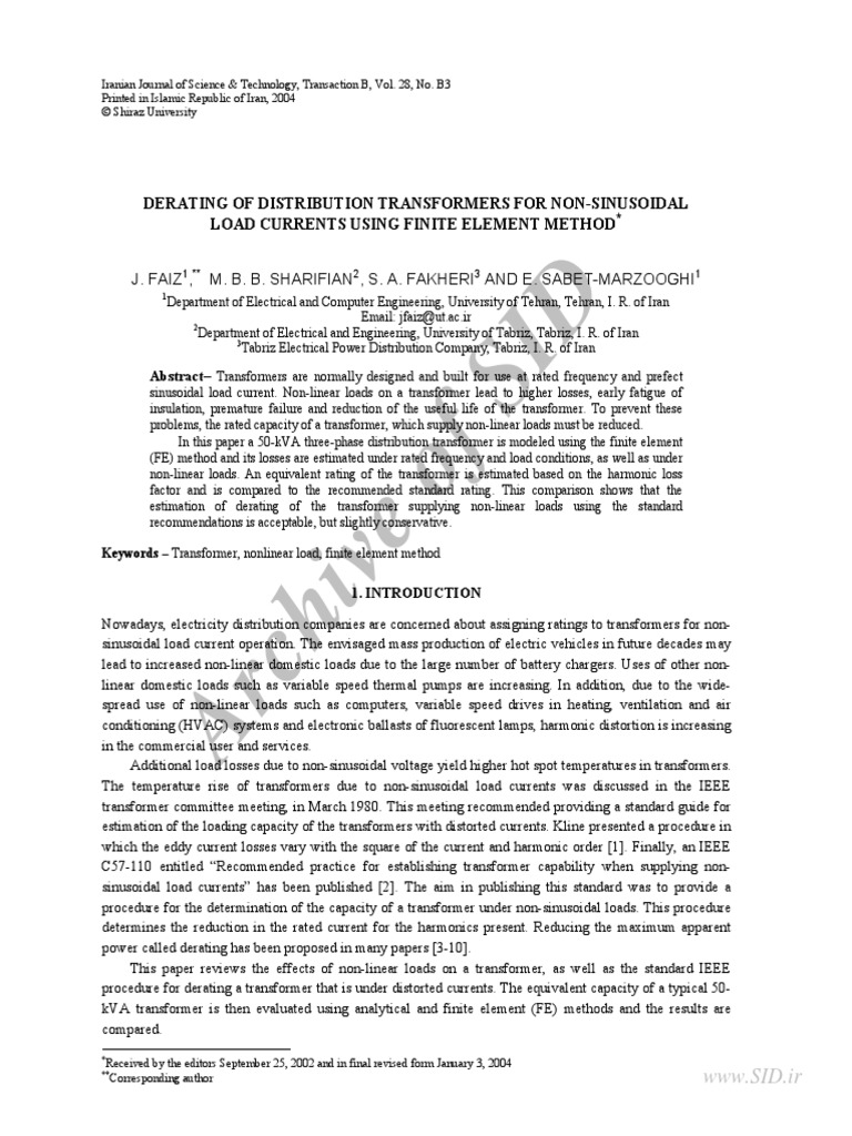 Archive of SID: Derating of Distribution Transformers For Non ...