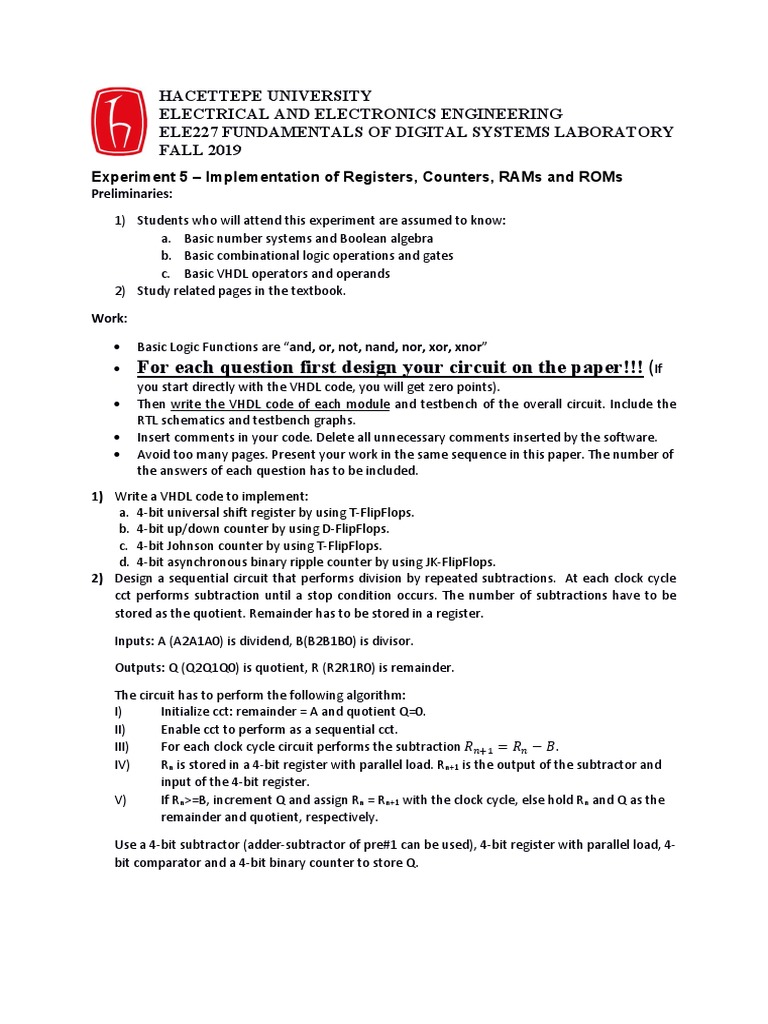 For Each Question First Design Your Circuit On The Paper!!! ( | PDF ...