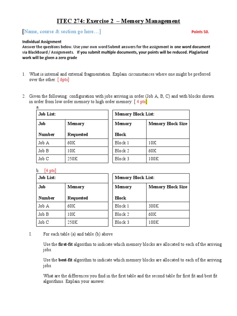 Exercise 2 Memory Management | PDF | Computer Memory | System Software