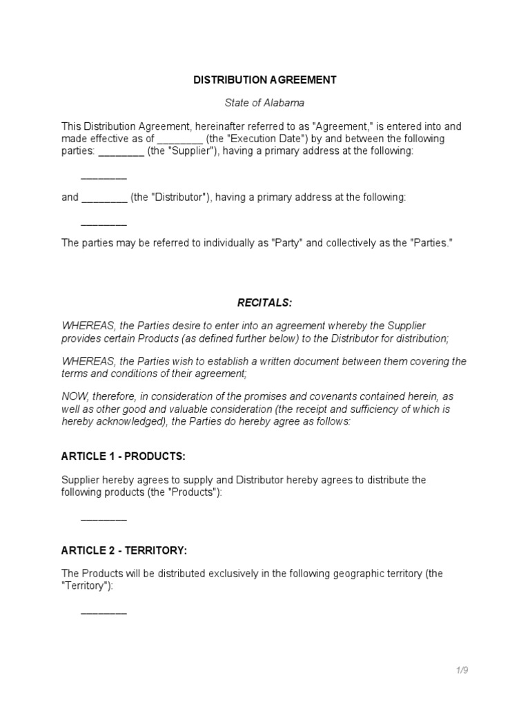 Alabama Distribution Agreement Template | PDF | Trade Secret ...