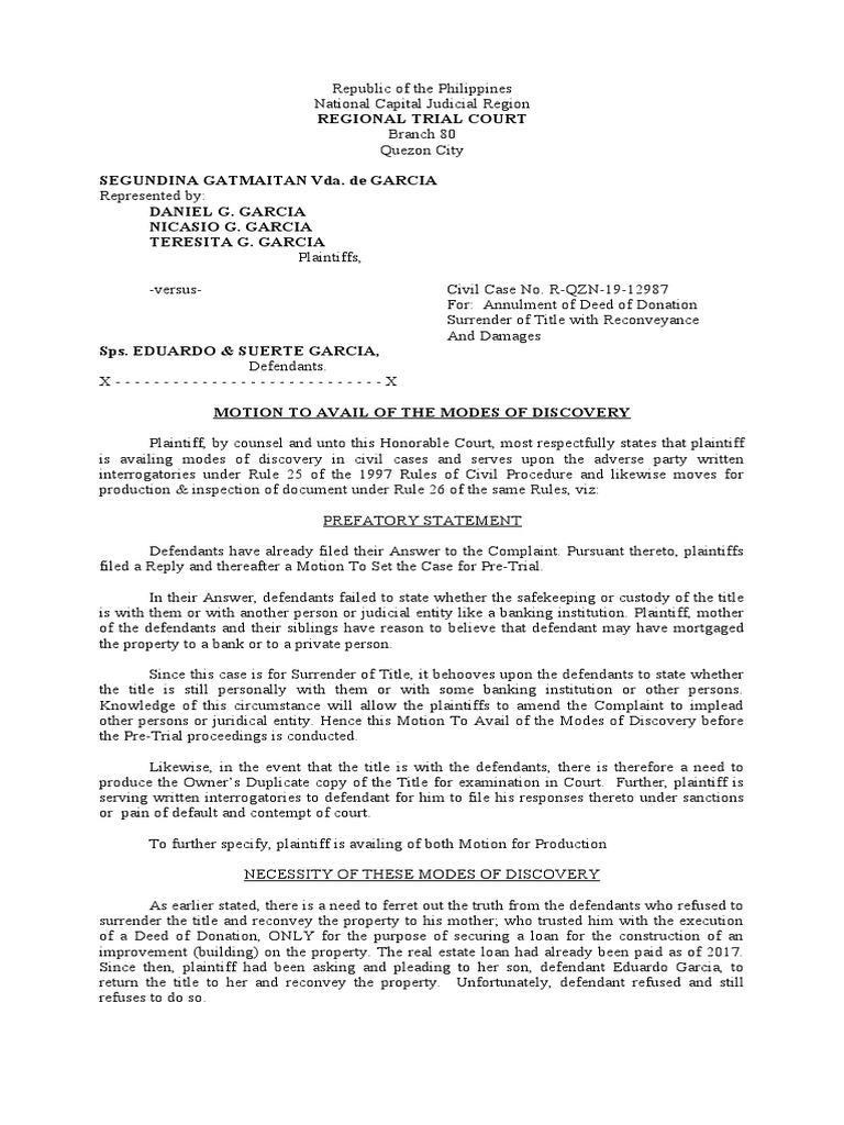 Motion For Written Interrogatories | PDF | Interrogatories | Discovery (Law)