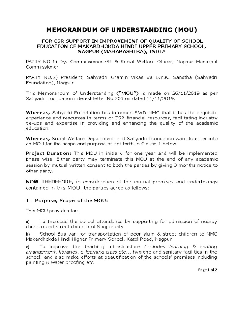 Memorandum of Understanding (Mou) : Arrangement, Libraries, E-Learning ...