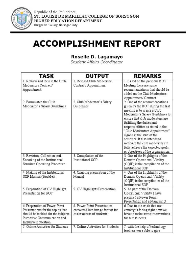Accomplishment Report: Task Output Remarks | PDF | Internet Bot ...