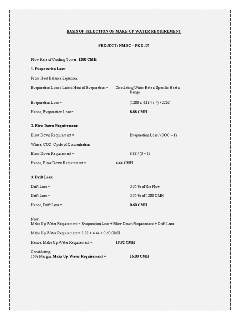 Make Up Water Requirement Calculation | PDF