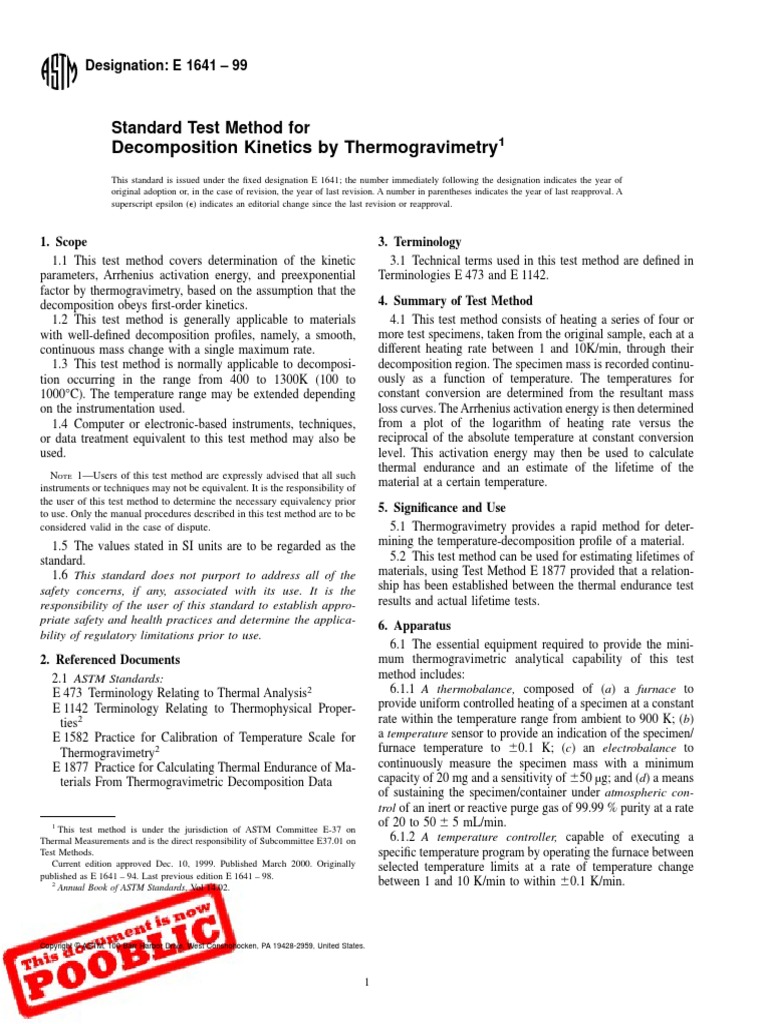 Astm E1641 - 1 (En) | PDF | Thermogravimetric Analysis | Temperature