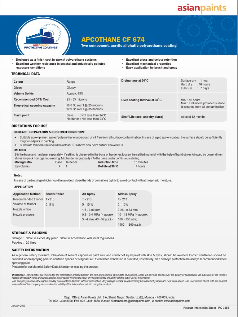 APCOTHANE CF 674: Polyurethane Coating | PDF | Epoxy | Paint