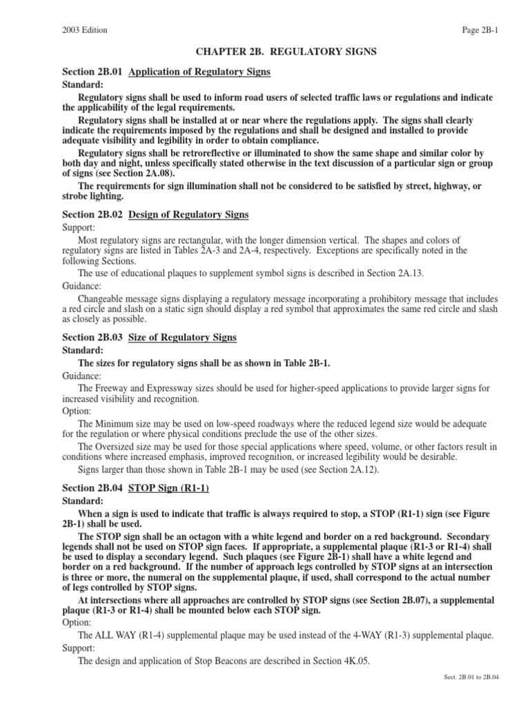 Chapter 2B. Regulatory Signs | PDF | Traffic | Pedestrian Crossing