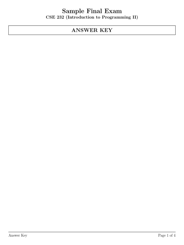 Sample Final Exam: Answer Key | PDF