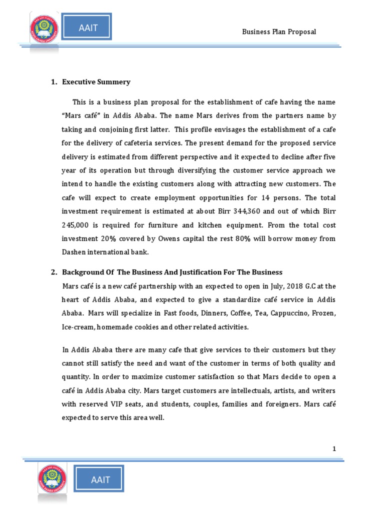 Business Plan Proposal PDF | PDF | Restaurants | Coffeehouse
