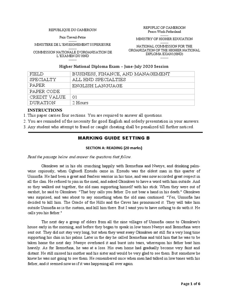 English Language B - Marking Guide | PDF | Word | Adjective