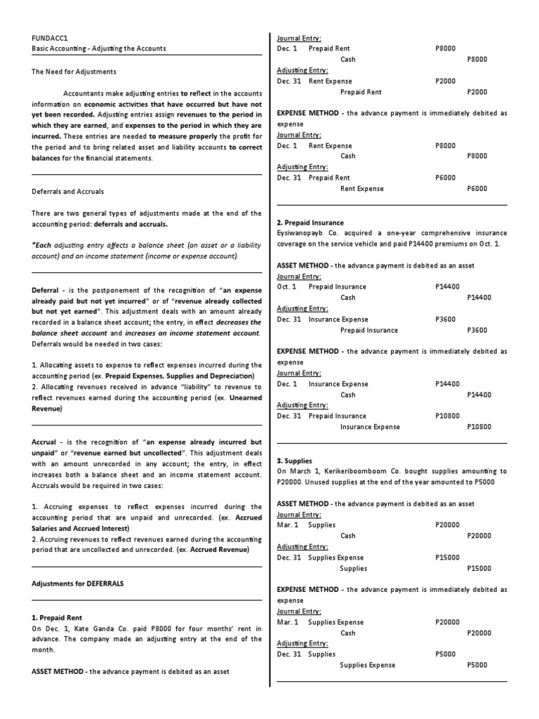 Adjusting Entries | PDF | Deferral | Expense