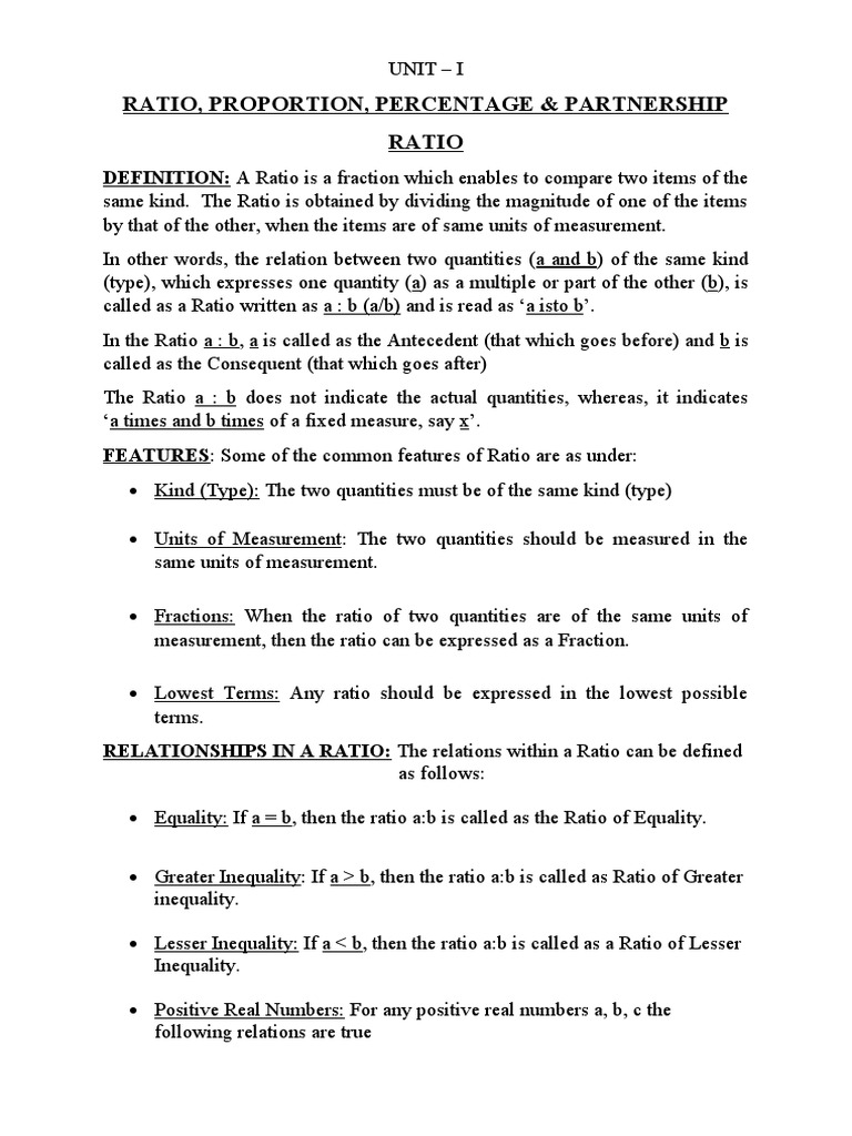 Ratio, Proportion, Percentage & Partnership Ratio | Download Free PDF ...
