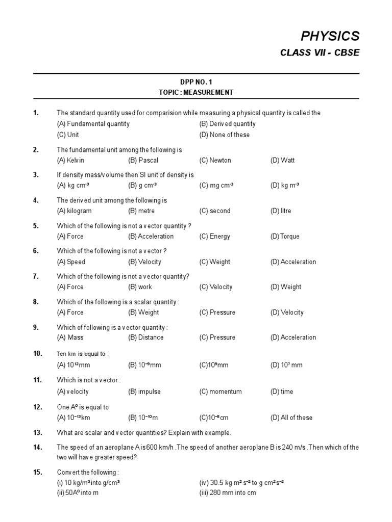 Physics: Class Vii - Cbse | PDF | Reflection (Physics) | Velocity