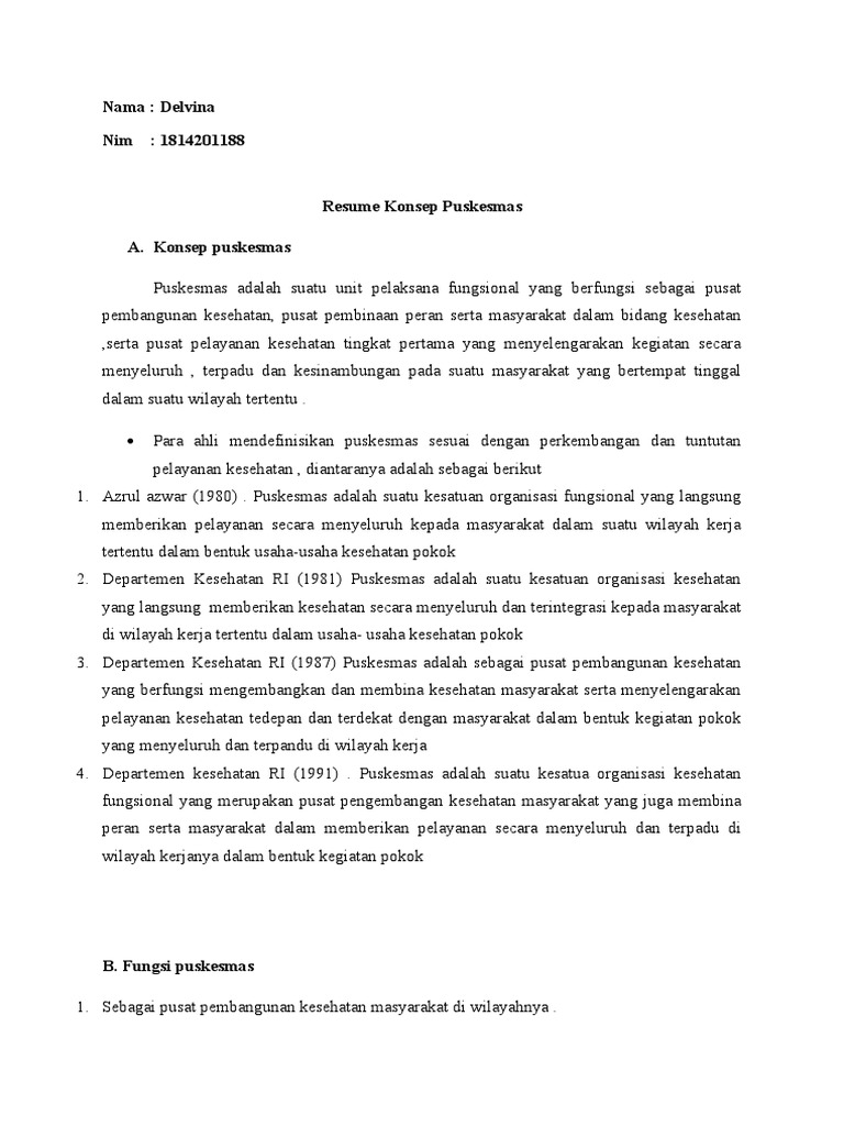 Tgs Resume Konsep Puskesmas | PDF | Pengembangan Diri