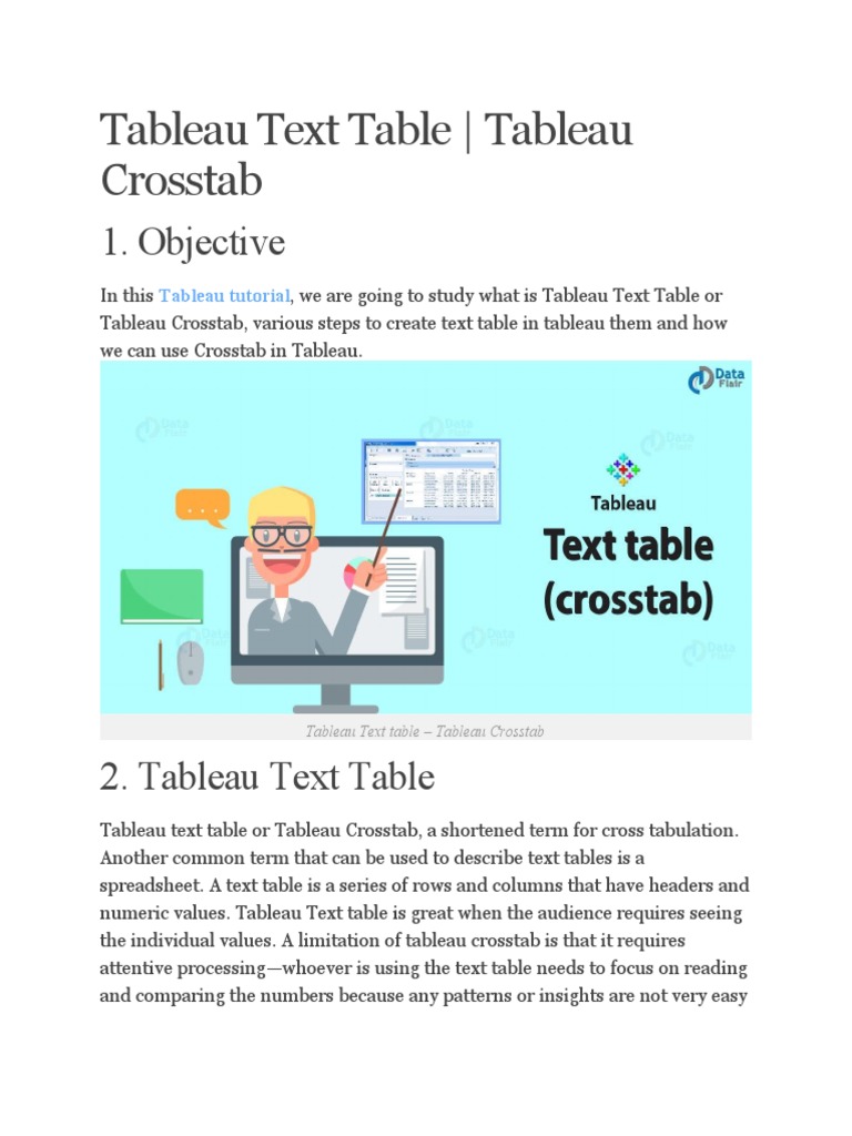 Tableau Text Table - Tableau Crosstab: 1. Objective | PDF | Spreadsheet ...