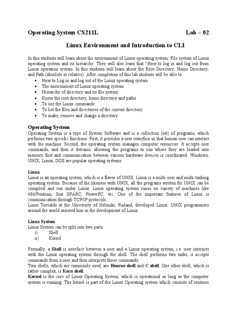 Operating System CS211L Lab - 02 Linux Environment and Introduction To CLI | PDF | Operating ...