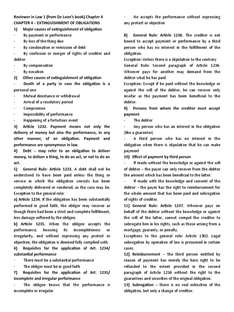 Obligations and Contract Chapter 4 | PDF | Assignment (Law) | Payments