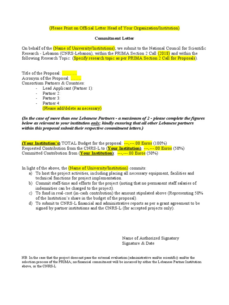 Sample Commitment Letter | PDF