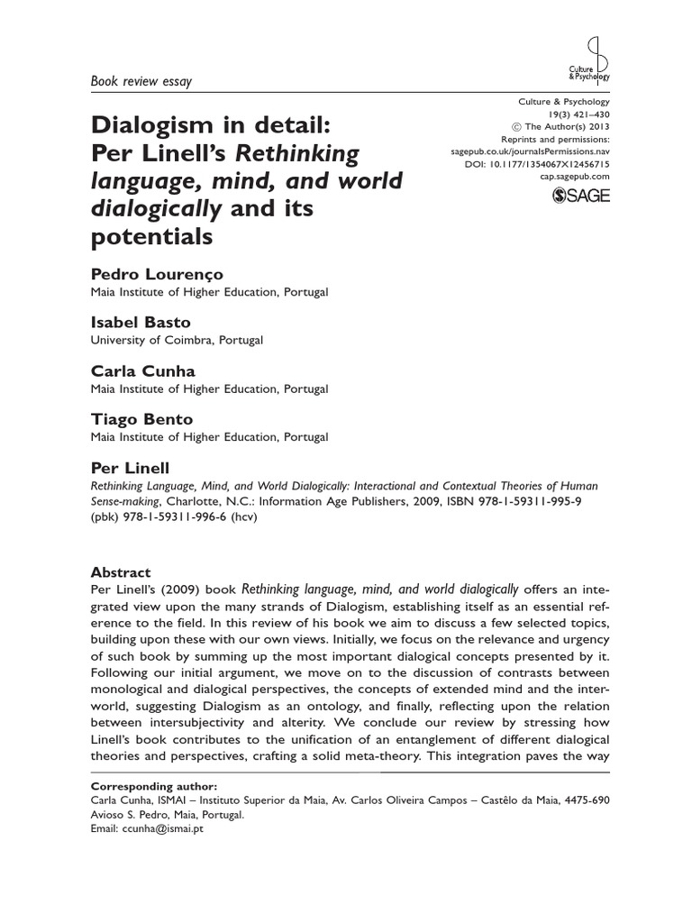 Dialogism in Detail: Per Linell's Rethinking Language, Mind, and World ...