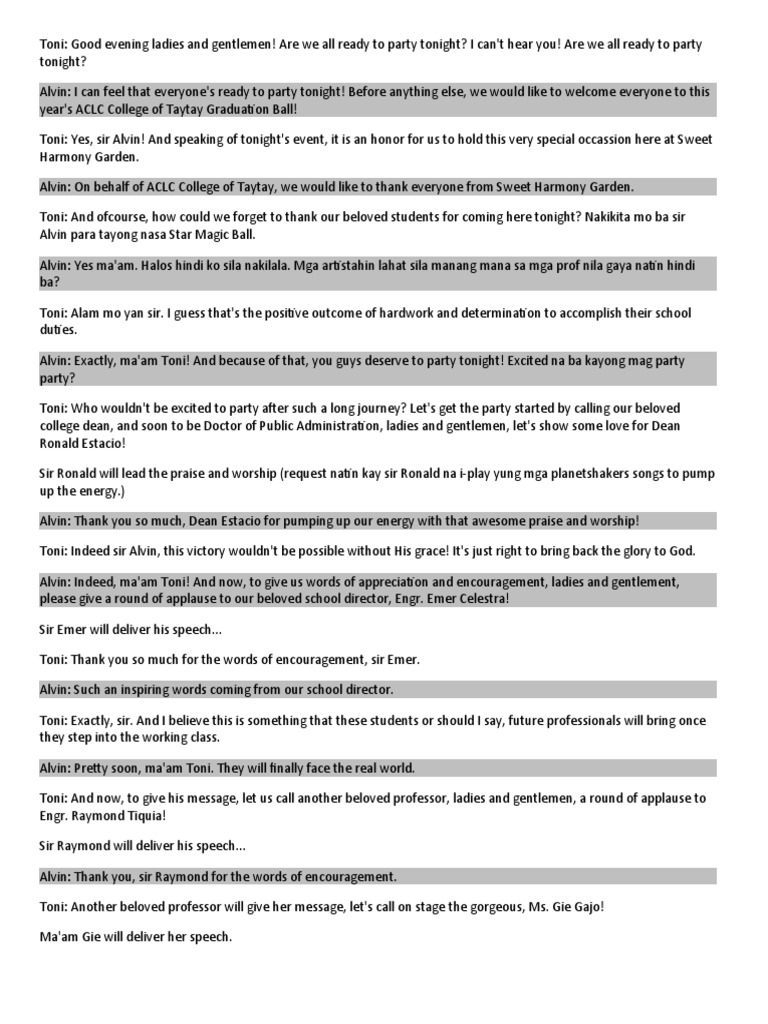 Sample Script For Grad Ball | PDF | Art