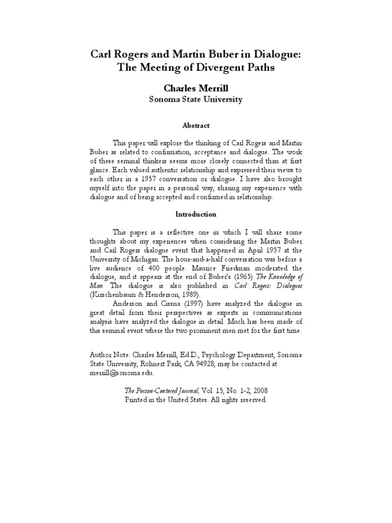 Merrill-Carl Rogers and Martin Buber in Dialogue-PCJ 15 1-2 2008 | PDF ...
