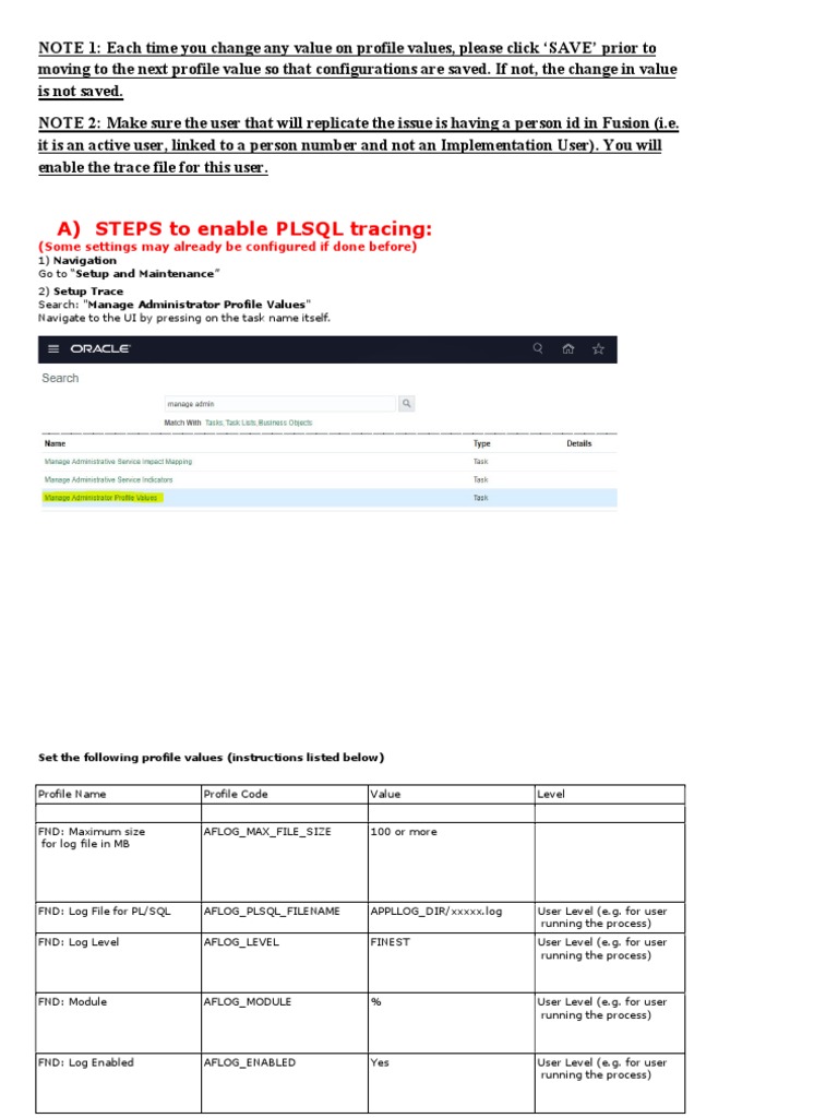 A) STEPS To Enable PLSQL Tracing:: (Some Settings May Already Be Configured If Done Before ...