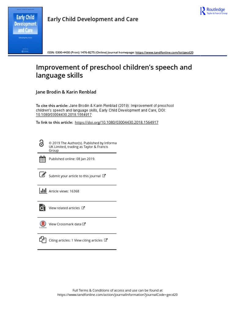 Improvement of Preschool Children S Speech and Language Skills | PDF ...