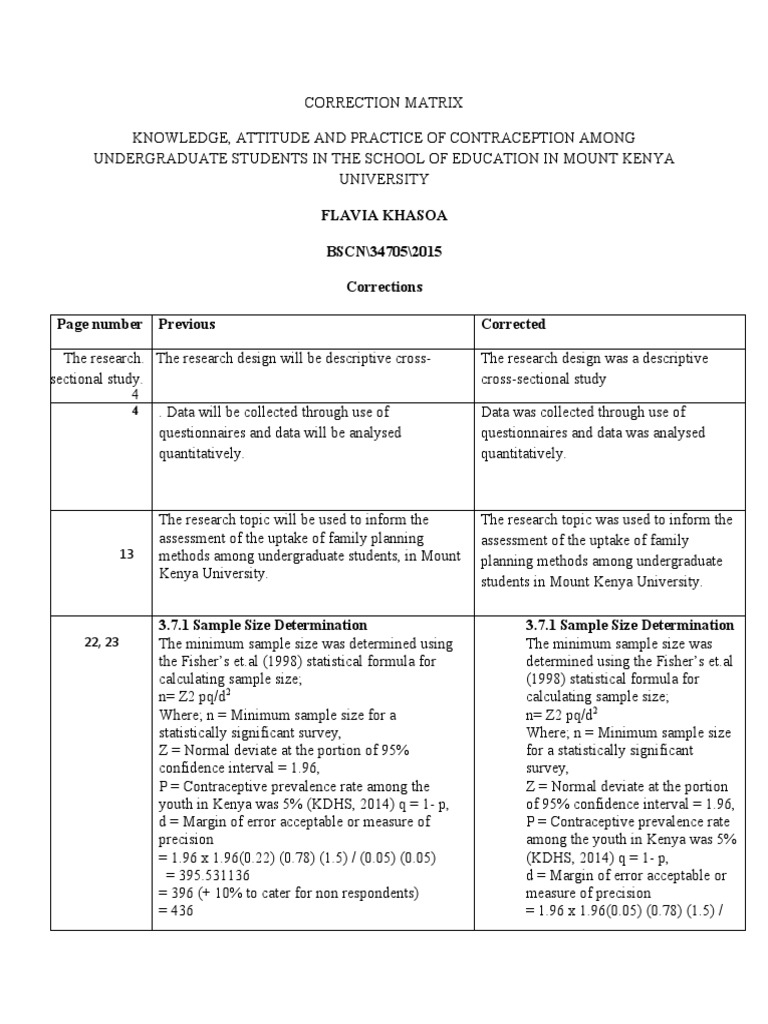 Flavia Khasoa BSCN/34705/2015 Corrections Page Number Previous ...