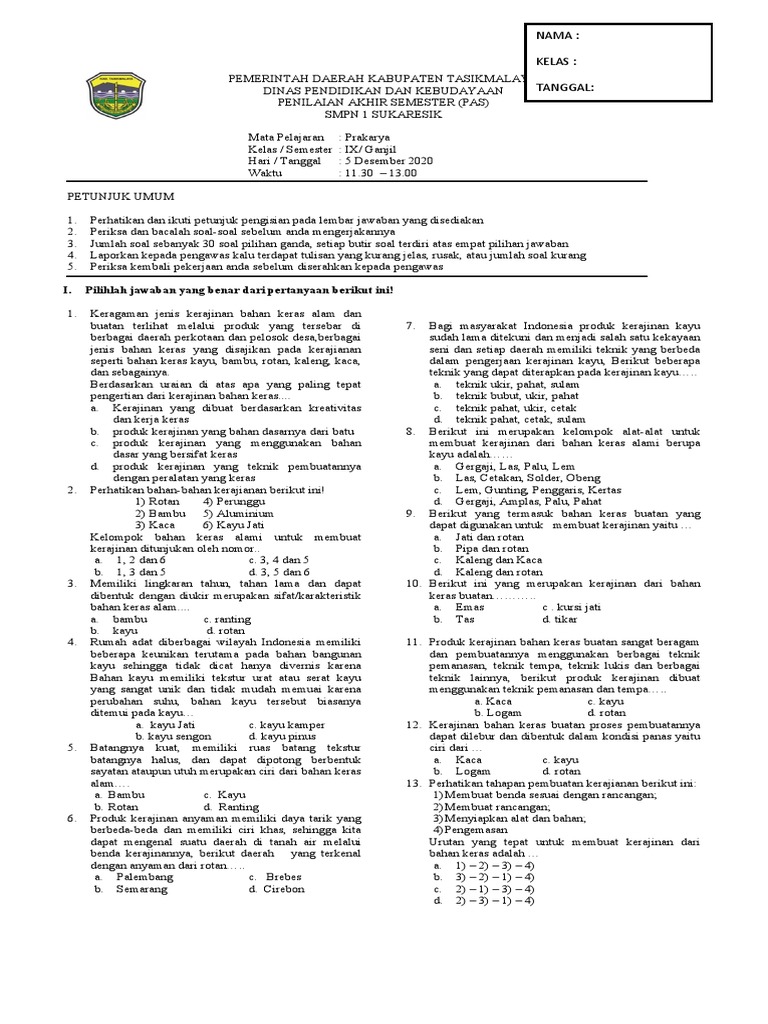 SOAL PAS Prakarya Kelas IX | PDF