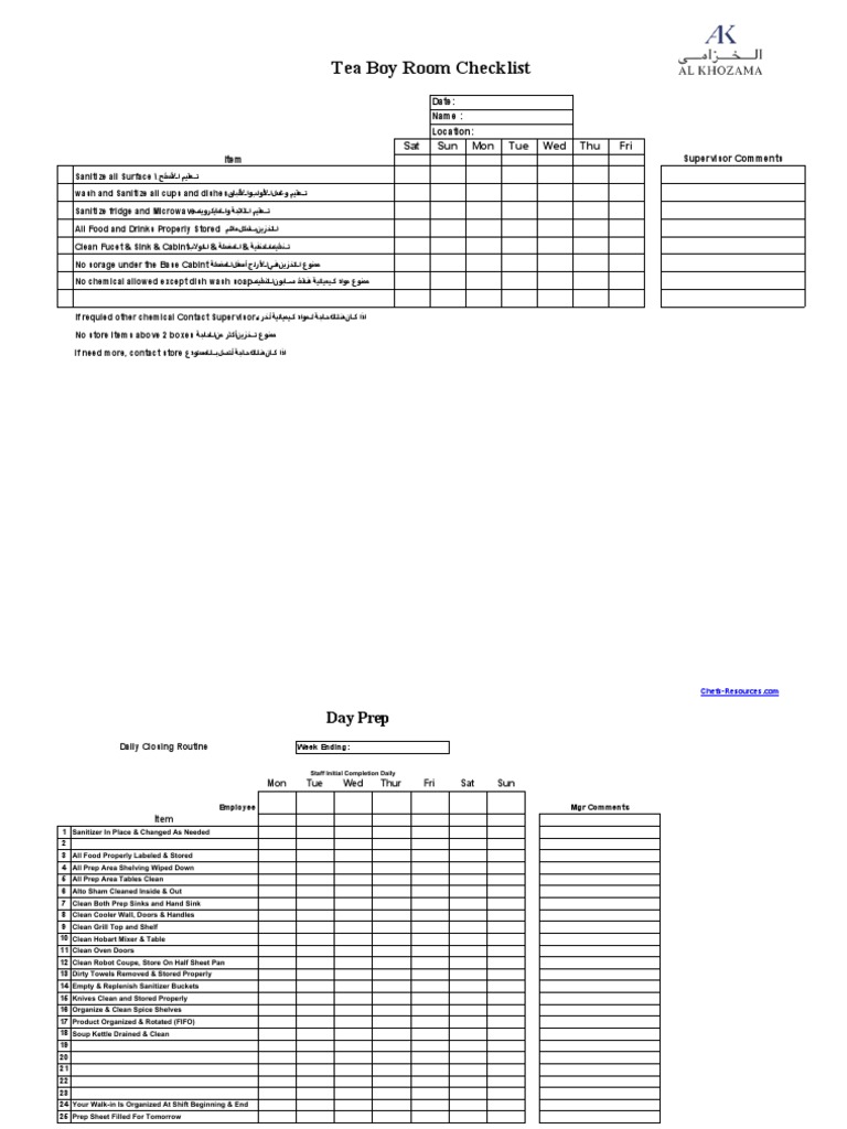 Kitchen Opening Closing Checklist | PDF | Grilling | Cooking