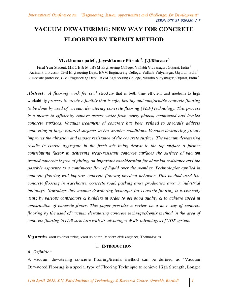 Vacuum Dewaterimg: New Way For Concrete Flooring by Tremix Method | PDF ...
