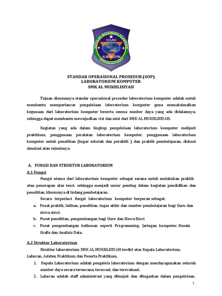 Standar Operasional Prosedur Laboratorium | PDF