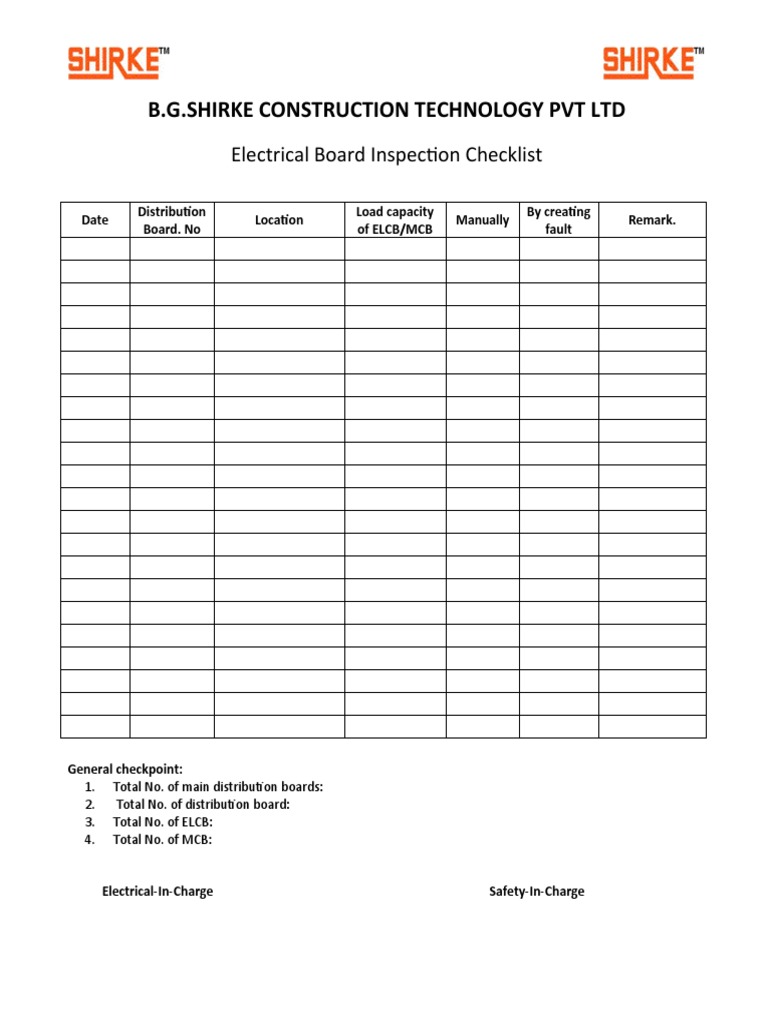 Electrical Board Inspection Checklist | PDF