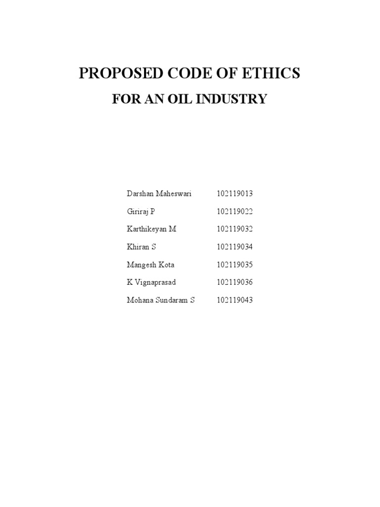Code of Conduct and Ethics for Sustainable Operations in the Oil ...