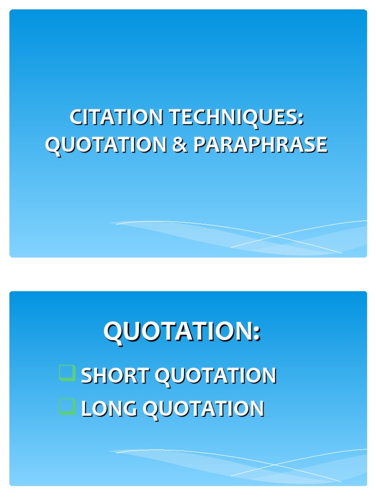 Citation Techniques: Quoting & Paraphrasing | PDF | Plagiarism ...