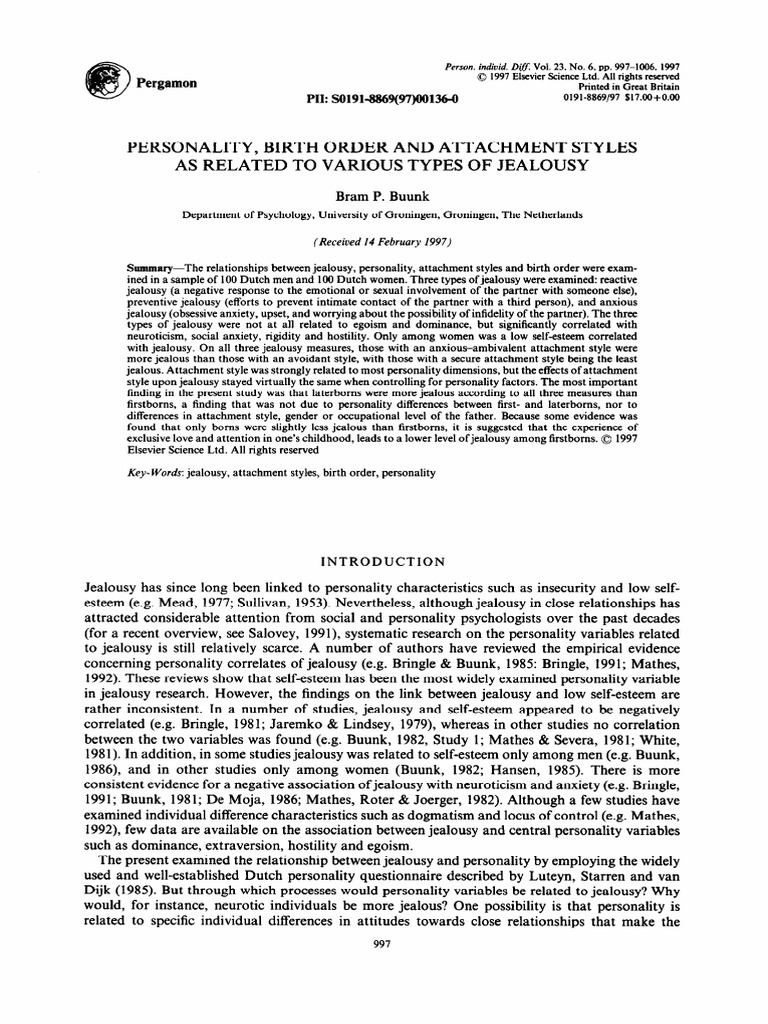 Personality, Birth Order and Attachment Styles As Related To Various ...