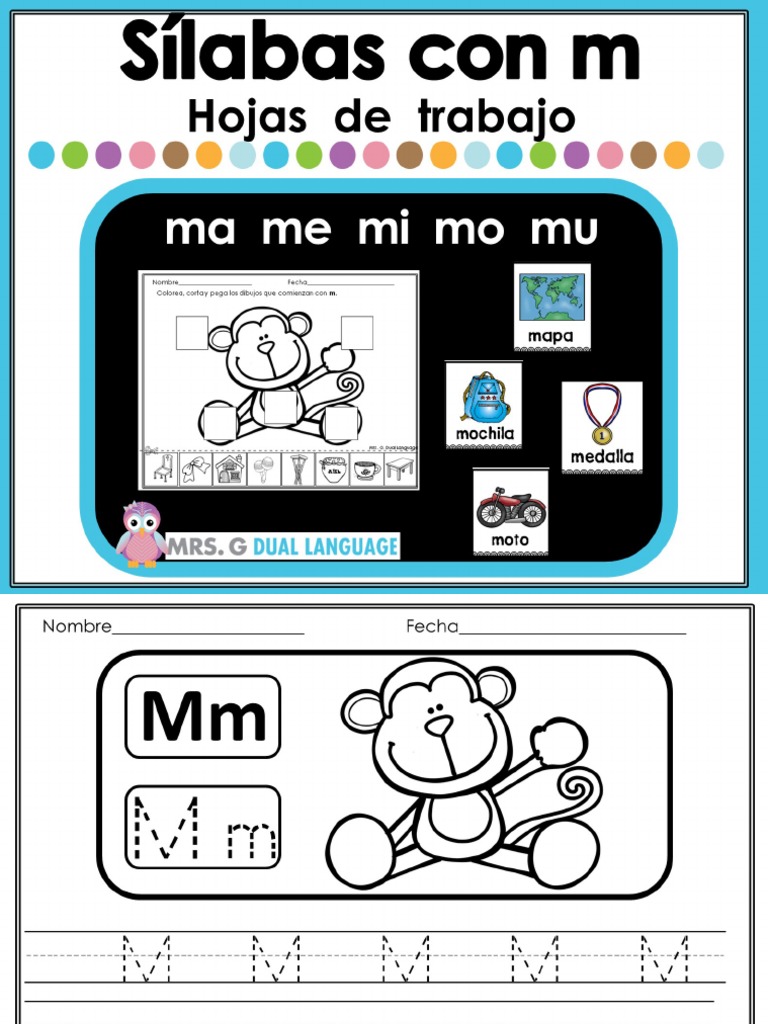 01 - Sílabas Con La Letra M - Ma, Me, Mi, Mo, Mu Hojas de Trabajo. | PDF