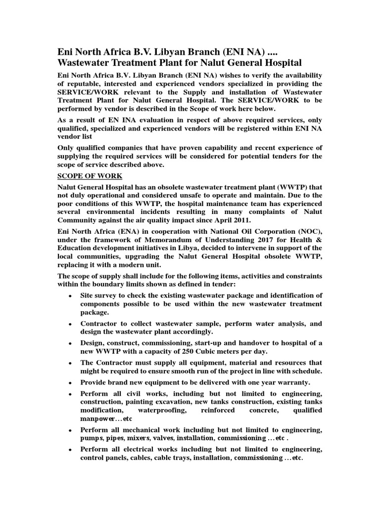 Eni North Africa BV WTP Nalue Hospital | PDF | Safety | Occupational ...